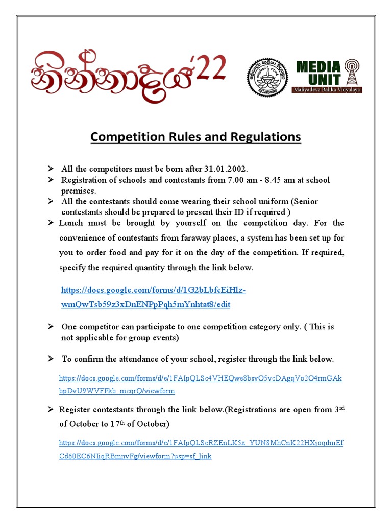 NINNADAYA'22 English Rules Regulations | PDF