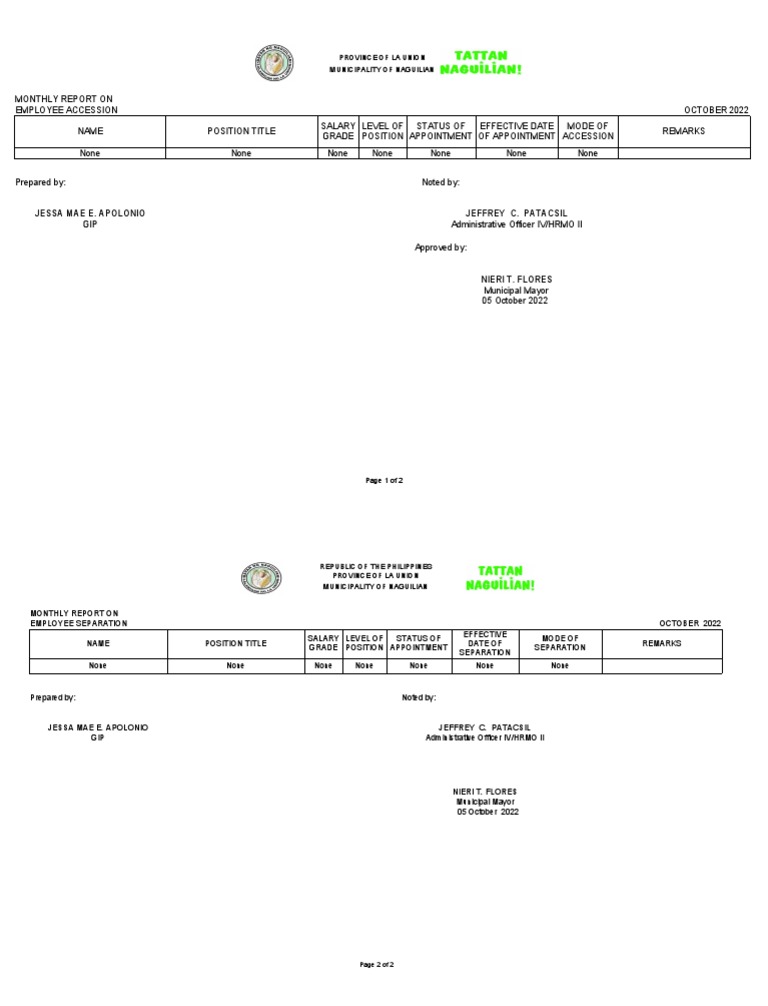 Monthly Accession and Separation Report October 2022 | PDF