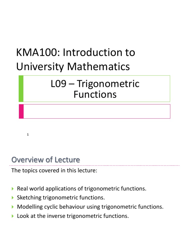 Kma100 L09 Trigonometric Functions Pdf Trigonometric Functions Elementary Geometry
