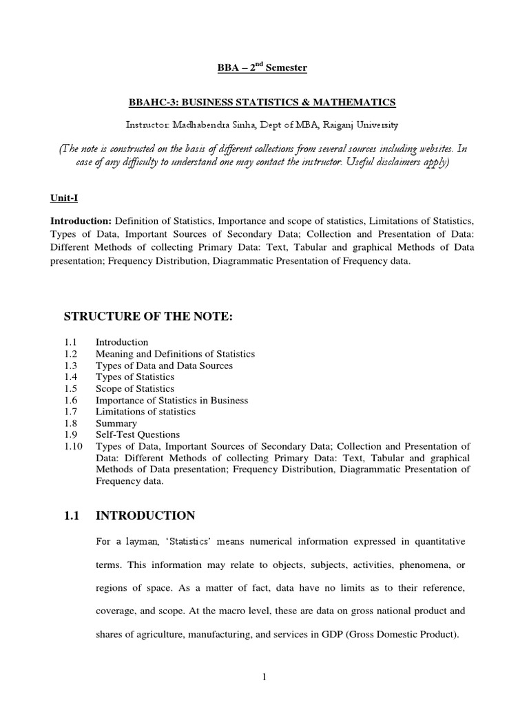 BBA 2nd Sem - BBAHC-3 | PDF | Statistics | Statistical Inference