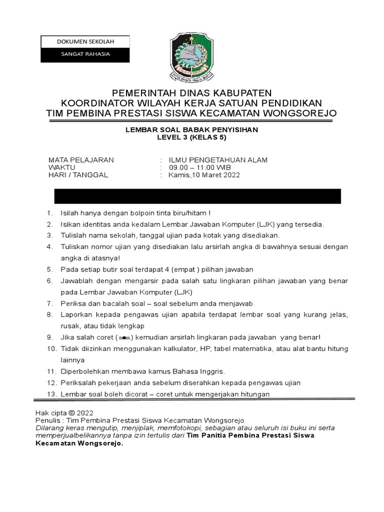 Soal Olimpiade Ipa Level 3 | PDF