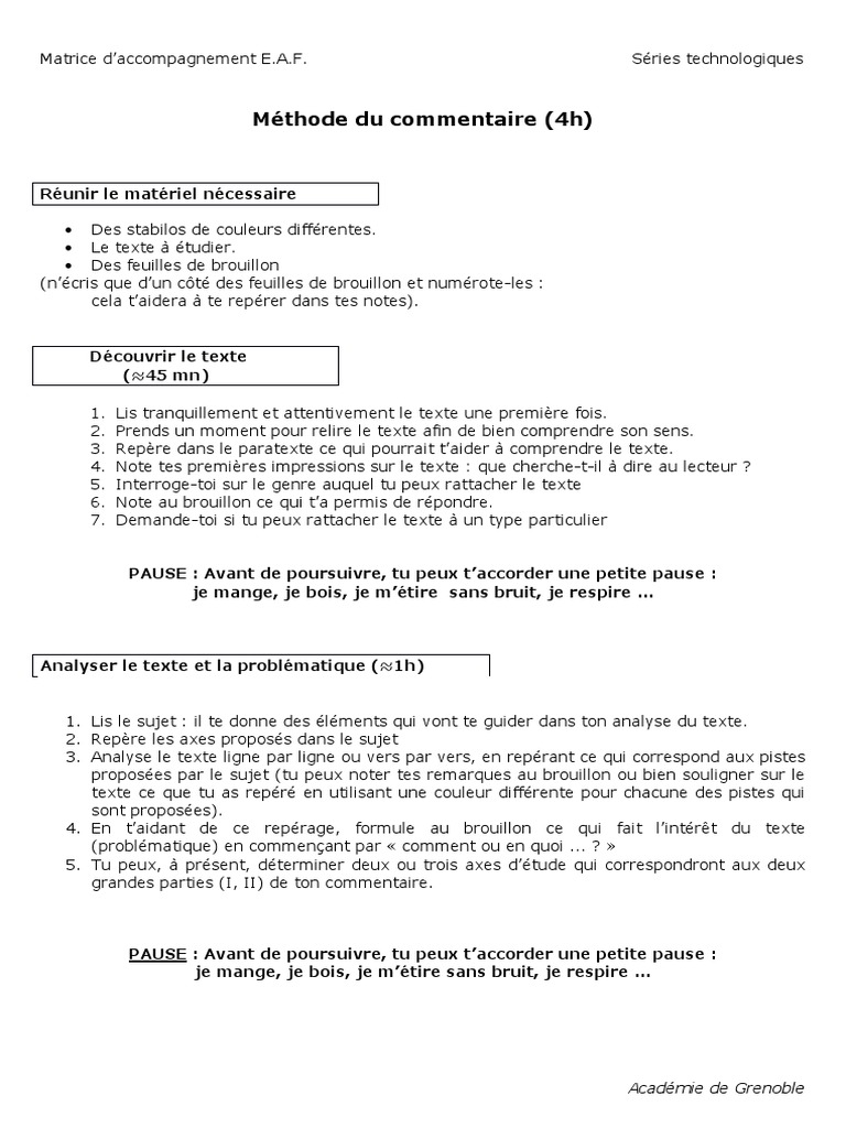 Eaf 2020 Commentaire Compose Matrice Serie Technologique | PDF