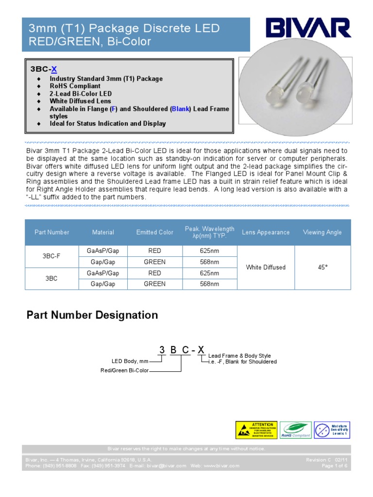 3mm T1 Bi-Color LEDs | PDF | Light Emitting Diode | Applied And ...