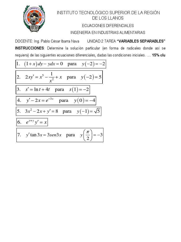 Tarea Variables Separables - Mar - 2022 | PDF