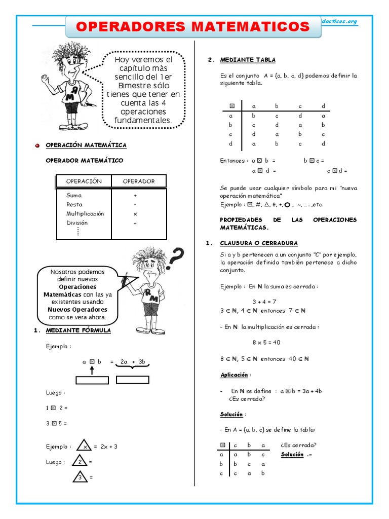 Operadores Matematicos para Primero de Secundaria | PDF