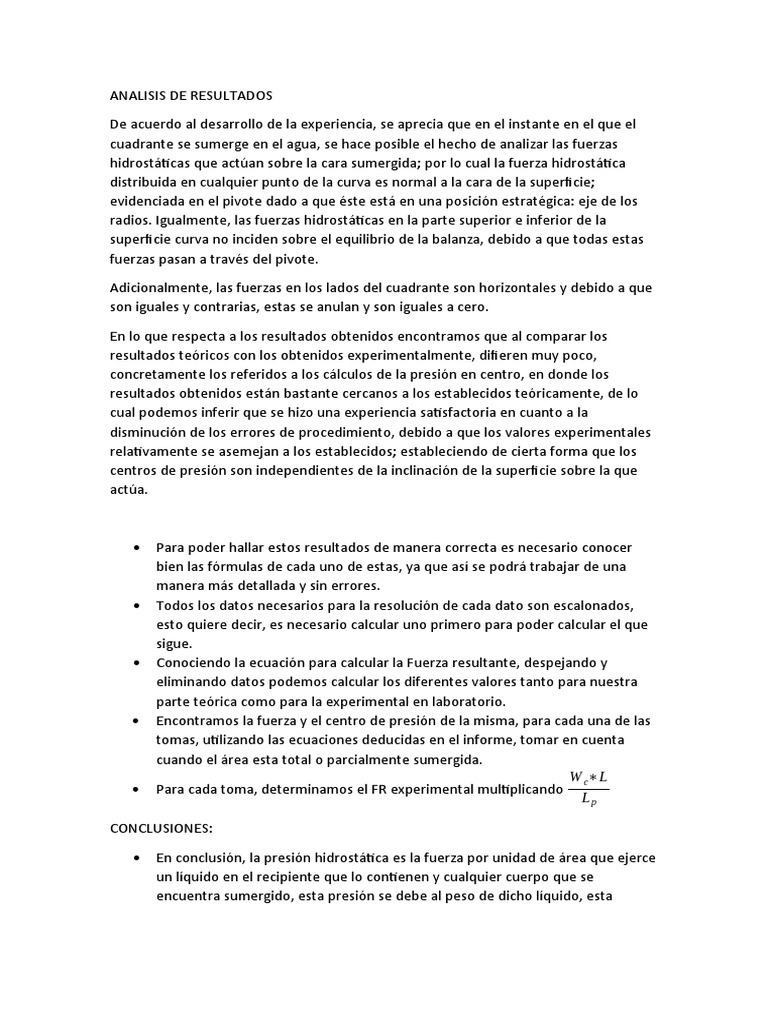 Analisis de Resultados, Conclusiones y Recomendaciones | PDF | Presión ...
