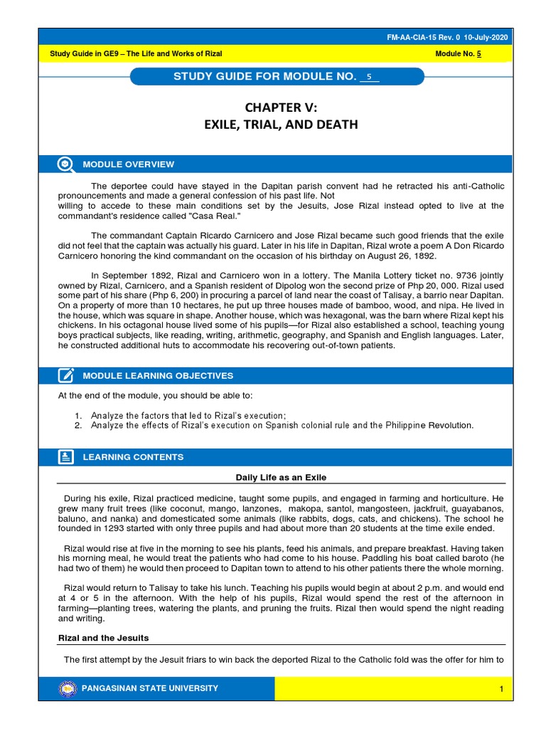 Daily Life and Intellectual Pursuits of Jose Rizal During His Exile in ...