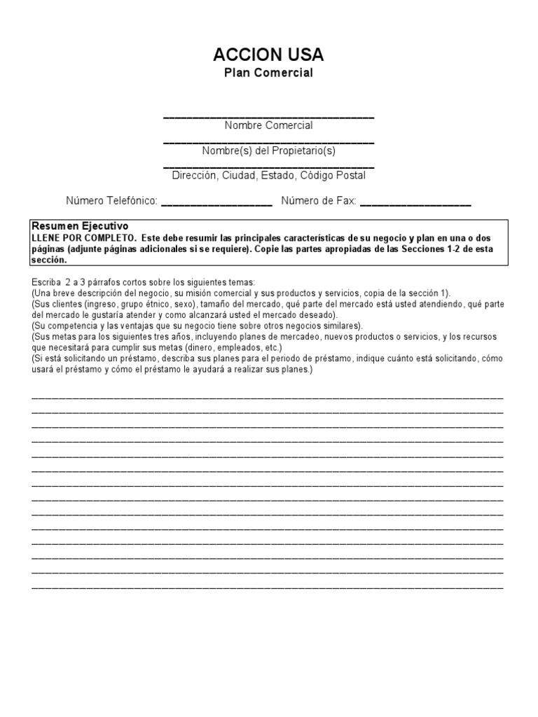 Business Plan Template - Spanish | PDF | Mercado (economía) | Marketing