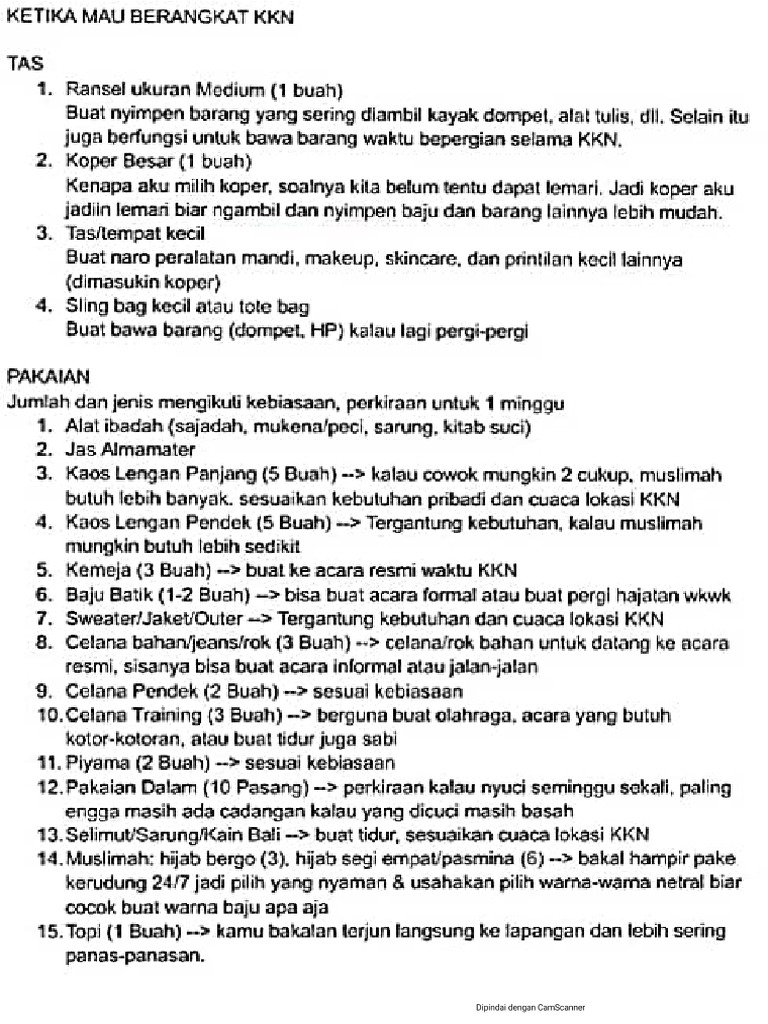 Perlengkapan KKN | PDF