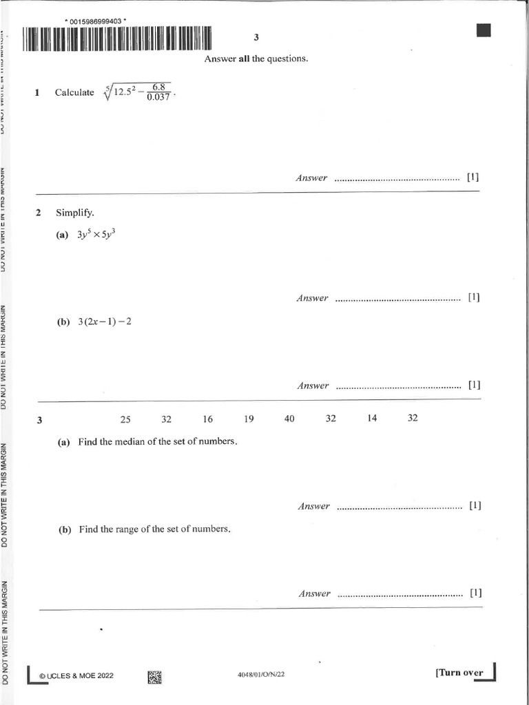 2022 O Level Math P1 | PDF