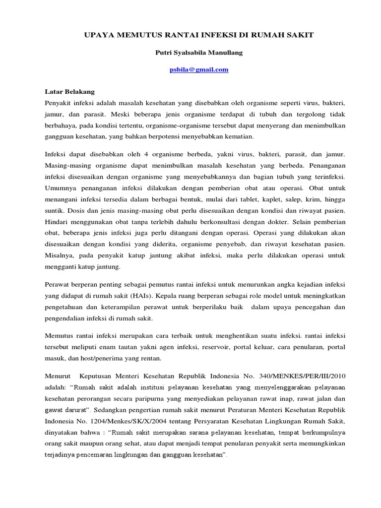 Upaya Memutus Rantai Infeksi Di Rumah Sakit - Putri Syalsabila ...