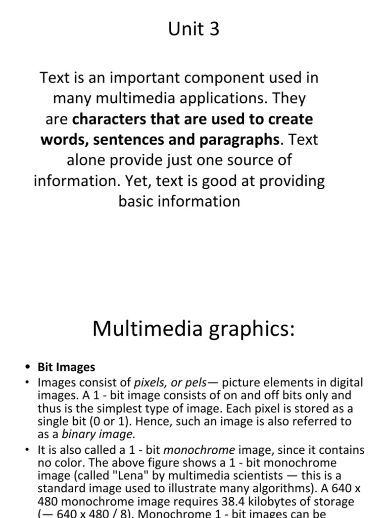 Multimedia Unit-3 Lectures | PDF | Bit | Pixel