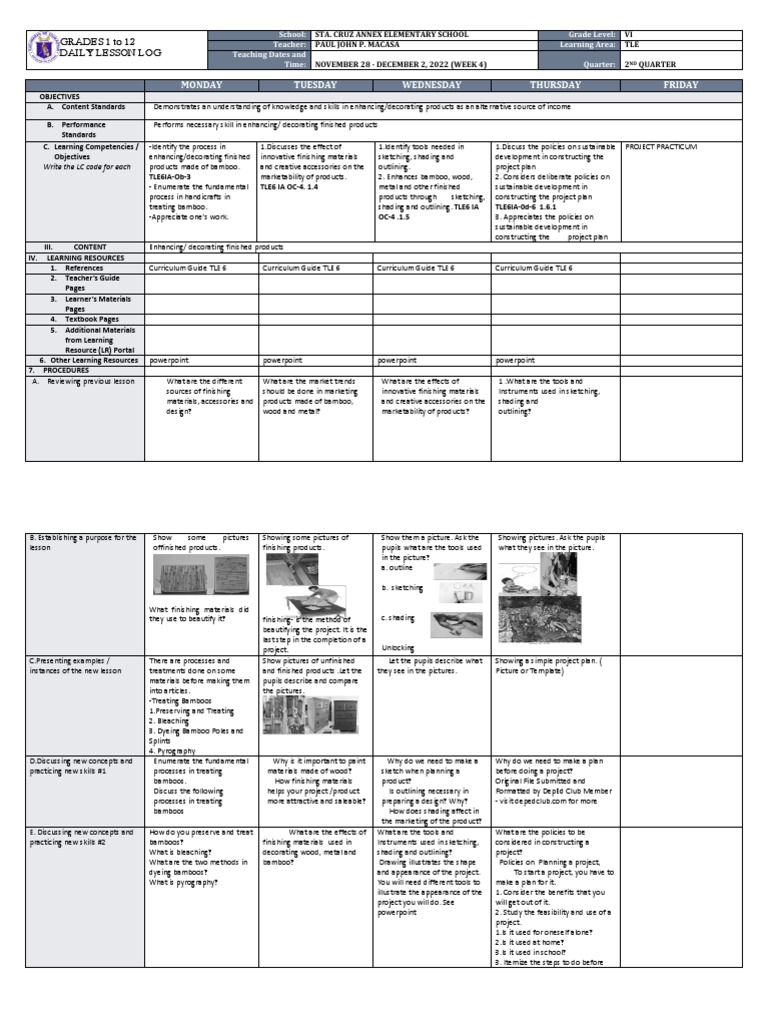 DLL - Tle 6 - Q2 - W4 | PDF | Curriculum | Teachers