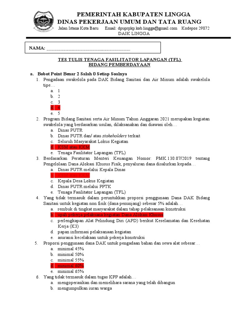 Soal TFL Pemberdayaan FIX | PDF | Bisnis | Sains & Matematika