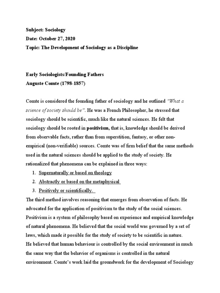 Founding Fathers Notes Sociology | PDF | Sociology | Émile Durkheim