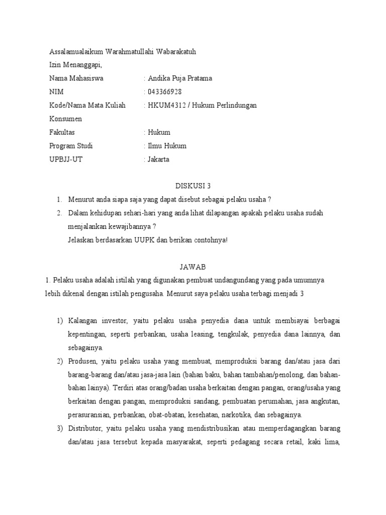 Diskusi Hkum4312 Hukum Perlindungan Konsumen | PDF | Ilmu Sosial | Hukum Diskusi Hkum4312 Hukum Perlindungan Konsumen | PDF | Ilmu Sosial | Hukum