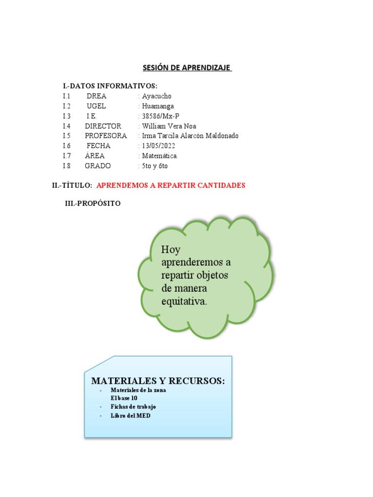 Sesion de Aprendizaje Matematica 2022 | PDF | Evaluación | Aprendizaje