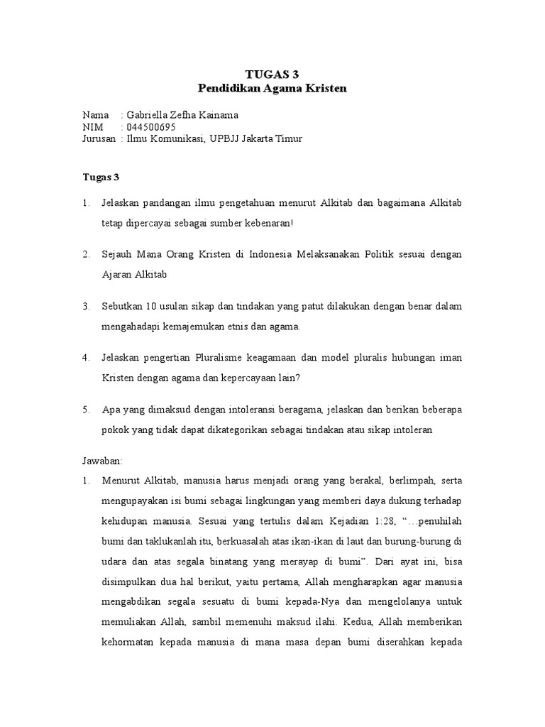 Tugas 3 Pendidikan Agama Kristen | PDF
