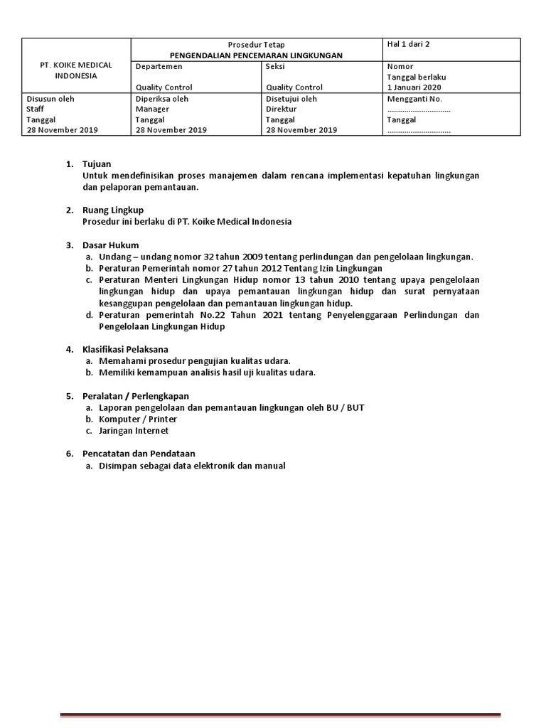 SOP Pengendalian Pencemaran Lingkungan | PDF