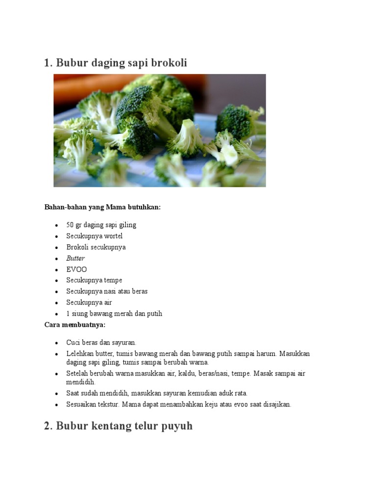 Resep MPASI 6 Bulan: Bubur dan Puree Sehat | PDF | Memasak, Makanan ...