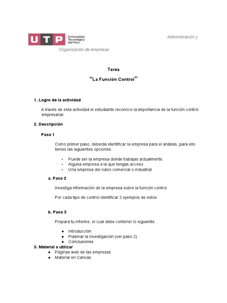 S13T1 - La Función de Control - Actividad | PDF | Business | Informática