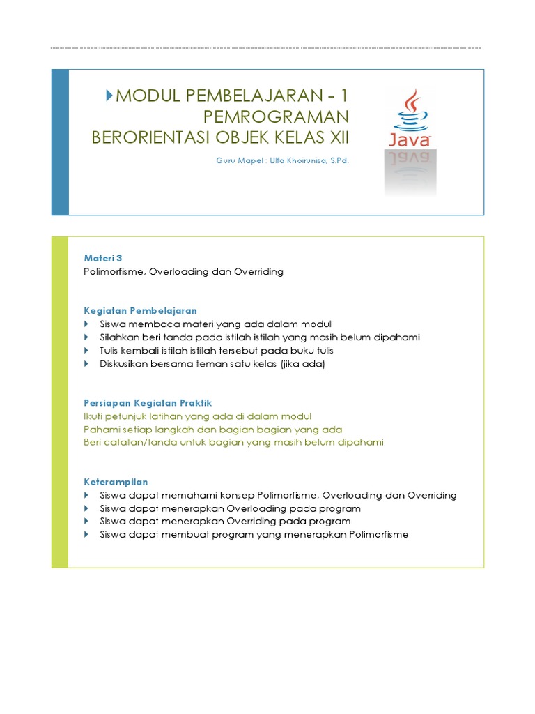 Modul Pembelajaran Pbo Kelas Xii - 1.1 | PDF