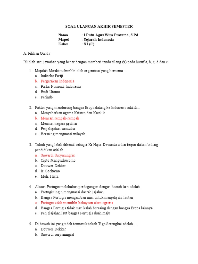 UAS Sejarah Indonesia Kelas XI Paket C | PDF