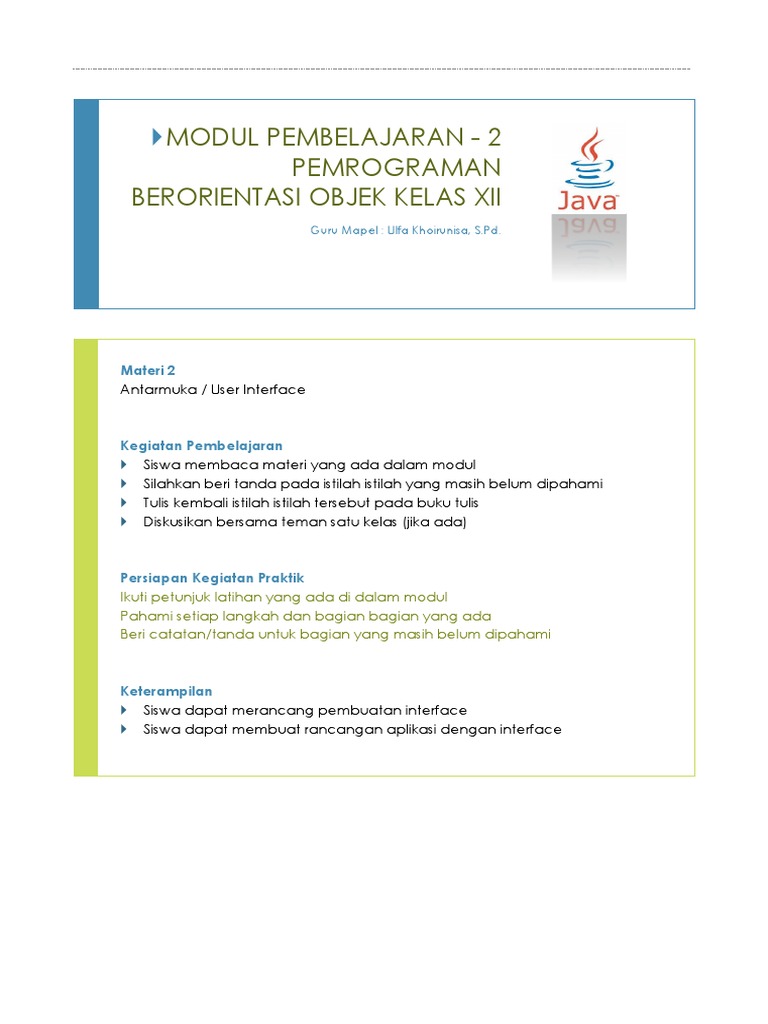 Modul Pembelajaran Pbo Kelas Xii - 2.1 | PDF