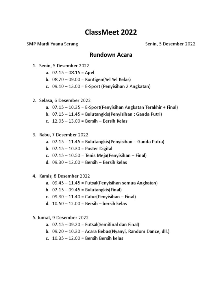ClassMeet 2022 SMP Mardi Yuana | PDF