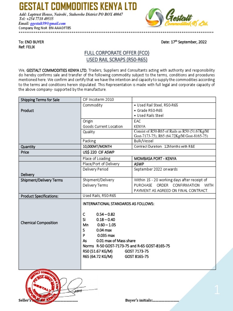 Fco Used Rails Sept 2022 Approved Ref Felix | PDF | Bill Of Lading ...