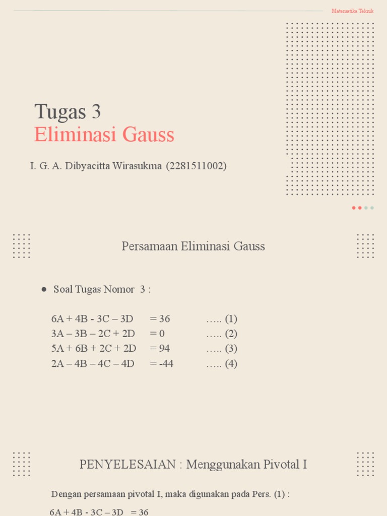 Solusi Eliminasi Gauss Tugas 3 | PDF