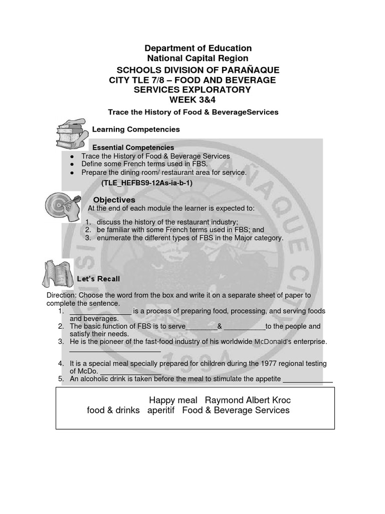 TLE 7 and 8 FBS Week3 4 | PDF