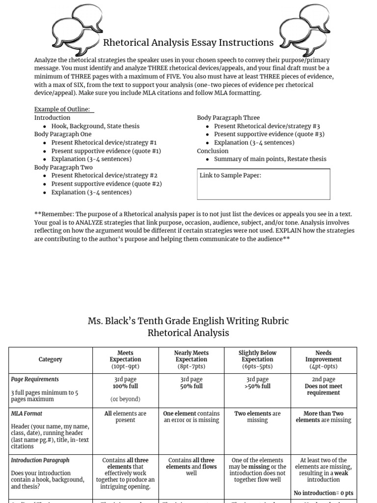 Rhetorical Analysis Rubric | PDF