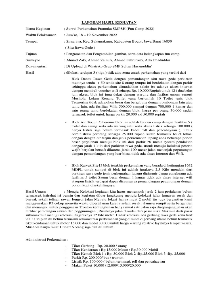 LAPORAN HASIL KEGIATAN Fun Camp | PDF