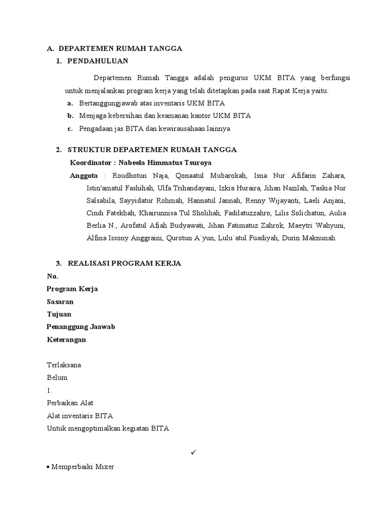 Program Kerja Departemen RT BITA | PDF
