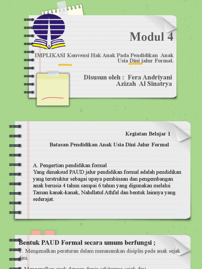 PP Modul 4 Implikasi Konvesi Hak Anak Pada Pendidikan Anak Usia Dini Jalur Forma | PDF | Karier ...