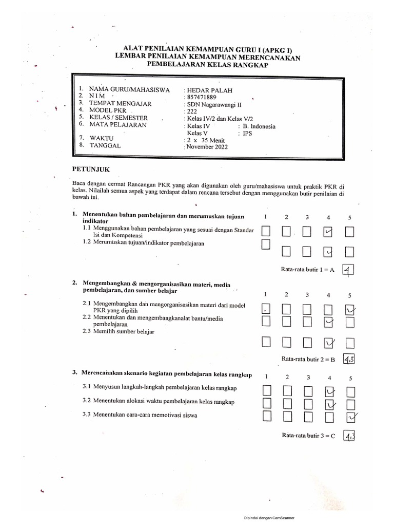 Contoh Pengisian APKG | PDF