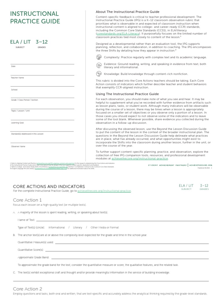 Instructional Practice Guide - ELA - 3-12 | PDF | Teachers | Cognition