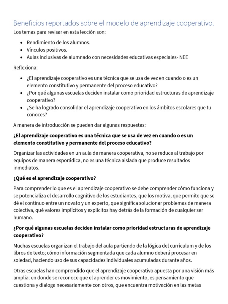 L 3. - El Modelo de Aprendizaje Cooperativo | PDF | Aprendizaje ...