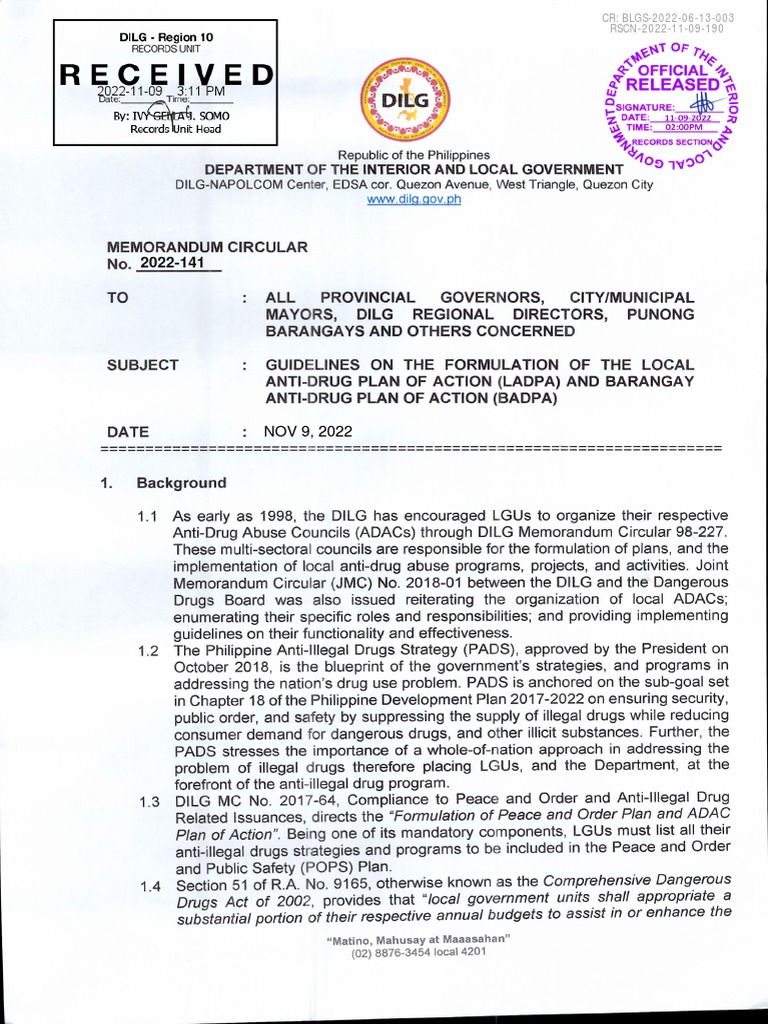 Dilg Memoradum Circular 2022-141 | PDF