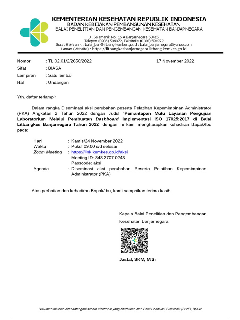 Surat Undangan Diseminasi | PDF