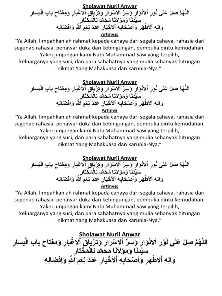 Sholawat Nuril Anwar dan Artinya | PDF