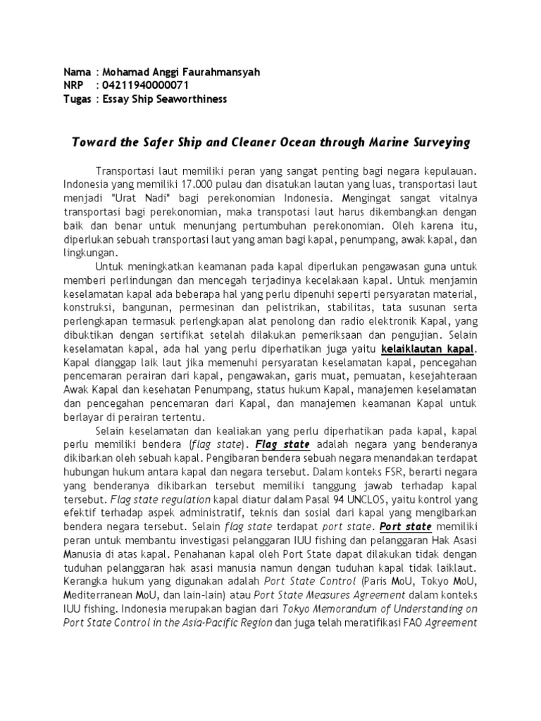 Quiz Inlas - Mohamad Anggi Faurahmansyah - 04211940000071 - Essay Toward The Safer Ship and ...