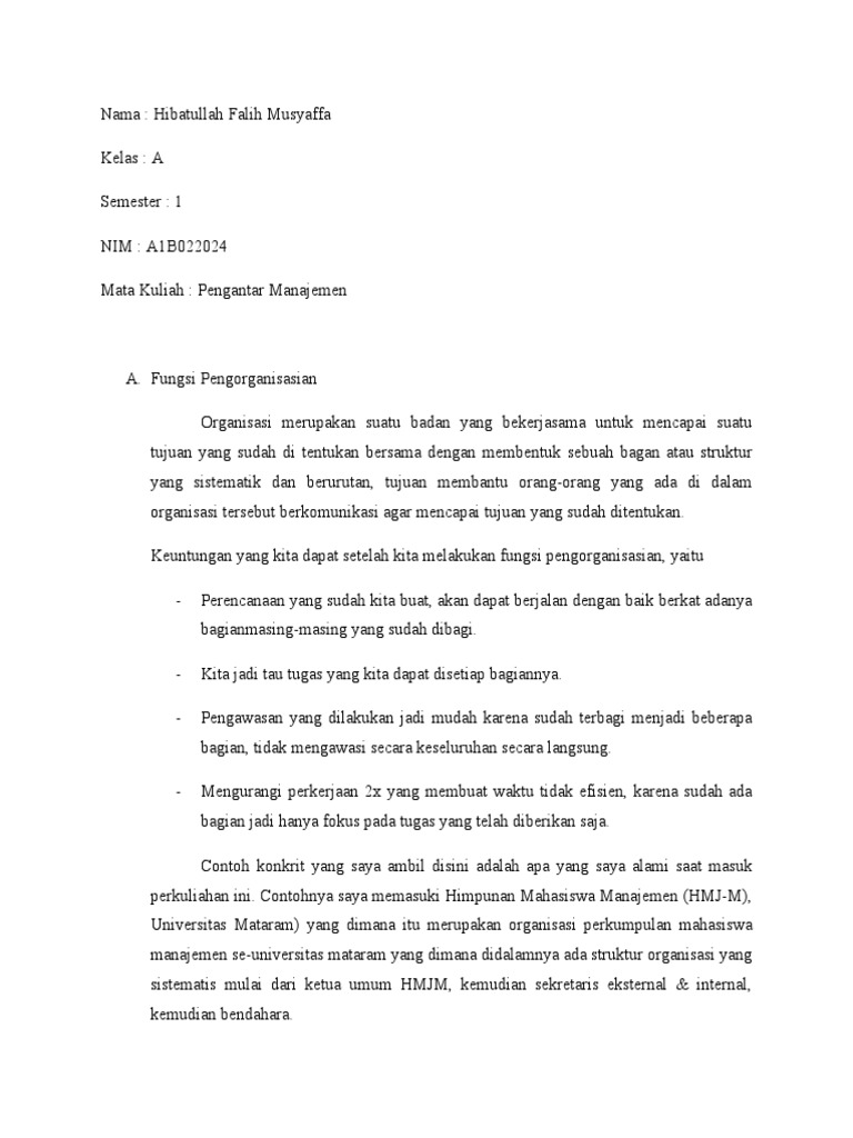 Contoh Tugas Pengantar Manajemen | PDF | Karier & Perkembangan | Pengembangan Diri
