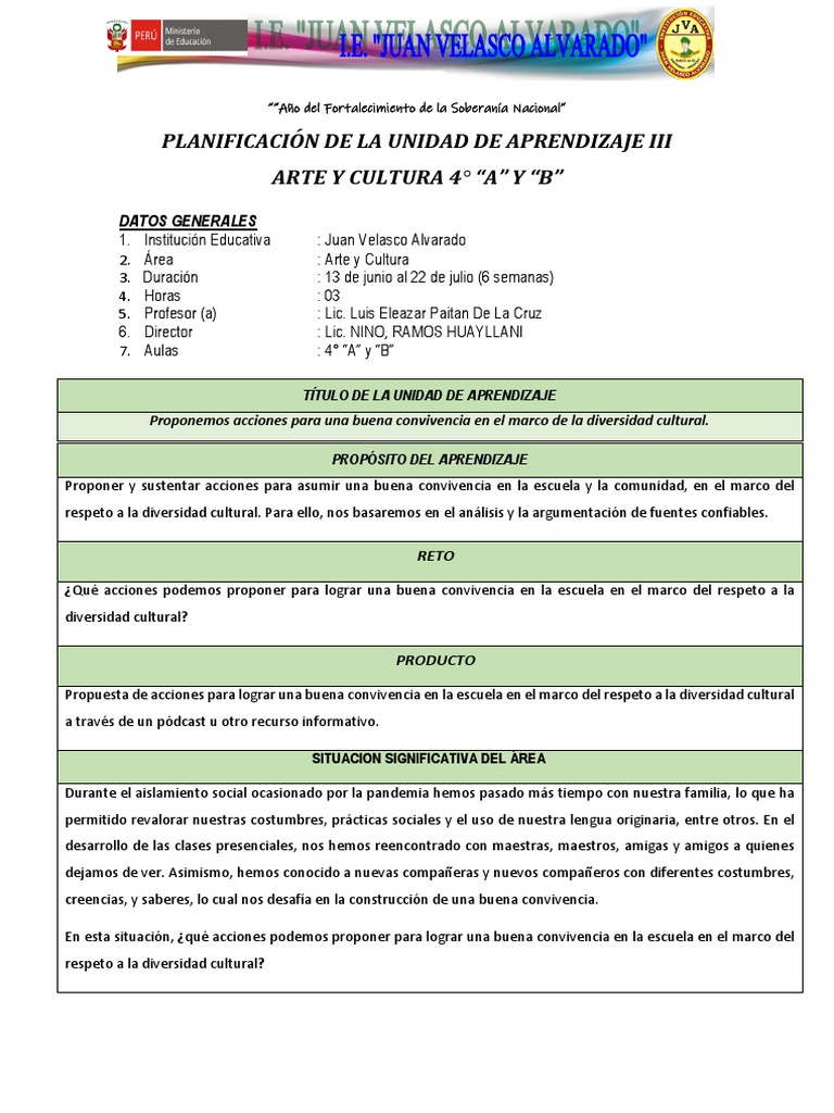 Unidad de Aprendizaje Iii 4° | PDF