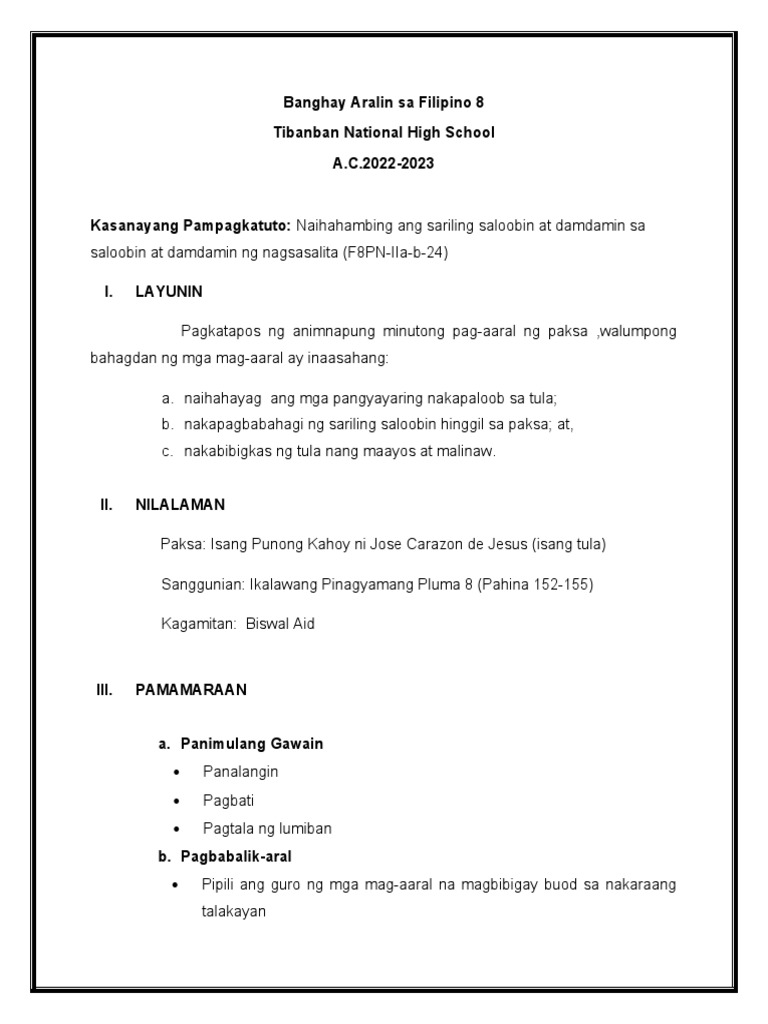 Semi Detailed Banghay Aralin | PDF