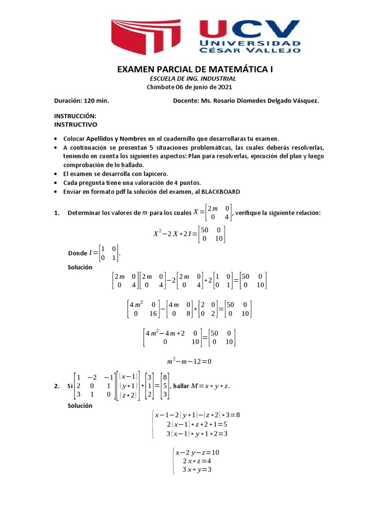 Examen Parcial de La Segunda Unidad-Mat. I | PDF | Algoritmos ...