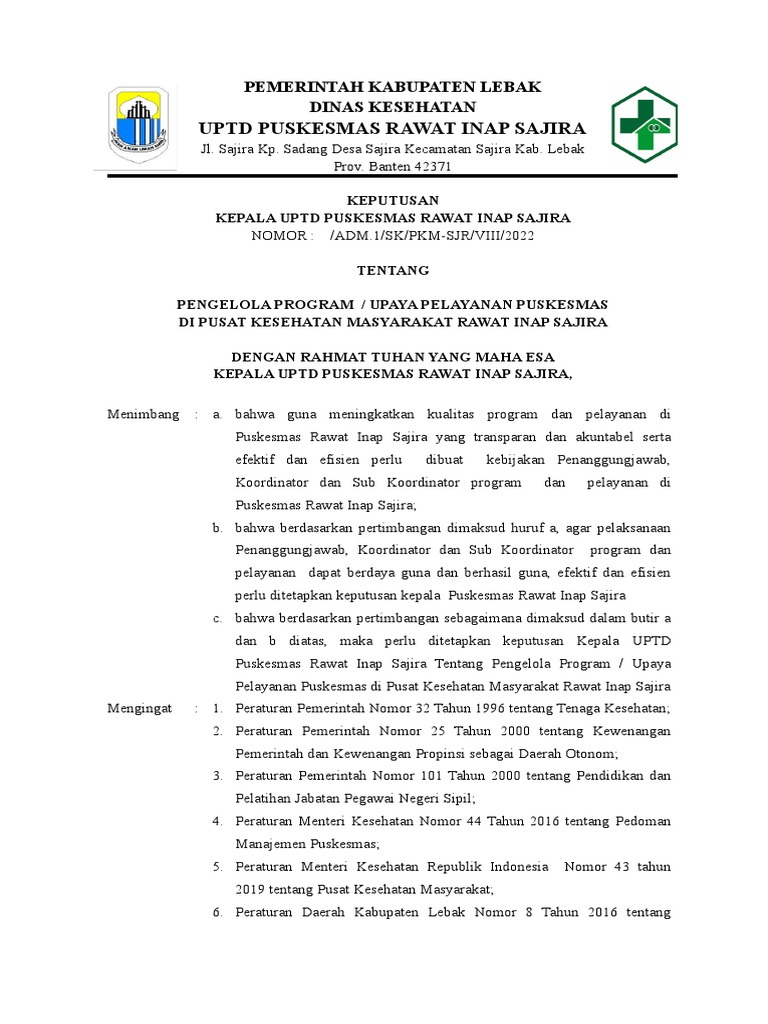 1.2.1.2. Kepala Puskesmas Tentang Penetapan PJ Program Puskesmas | PDF