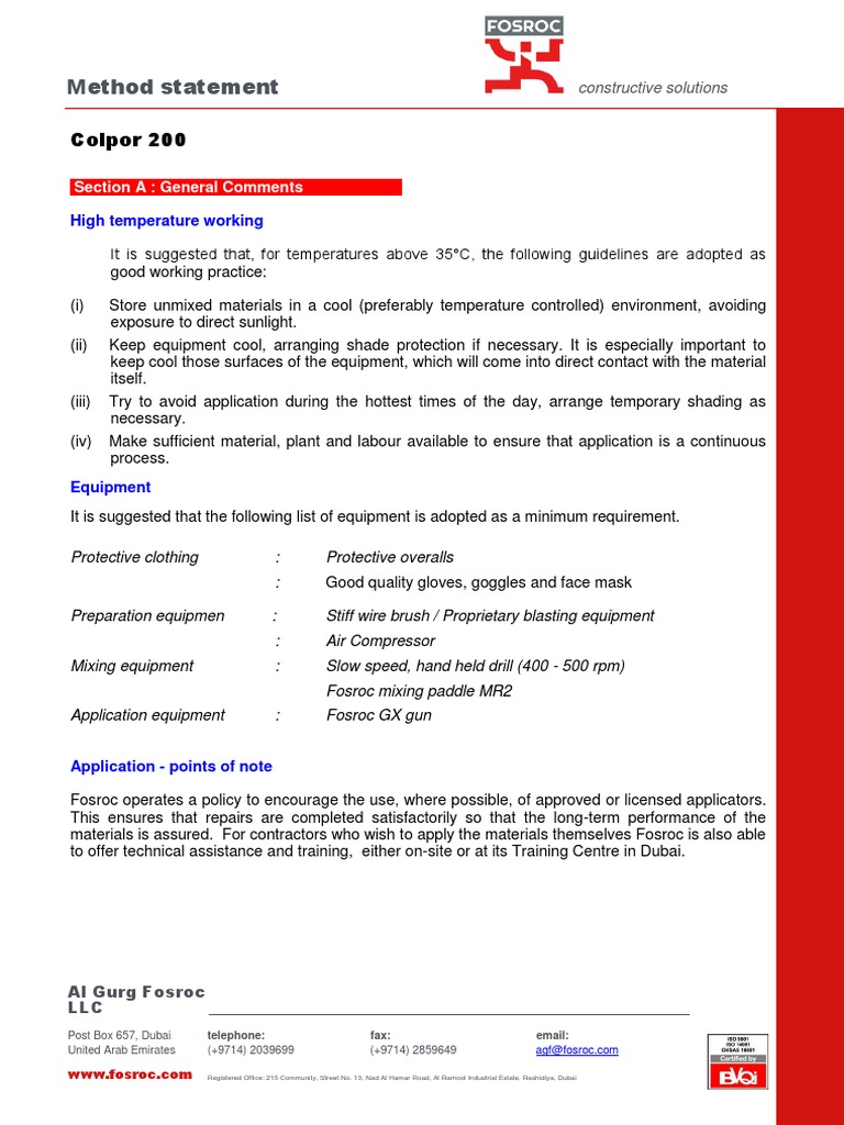 Colpor 200-Method Statement | PDF | Industrial Processes | Building ...
