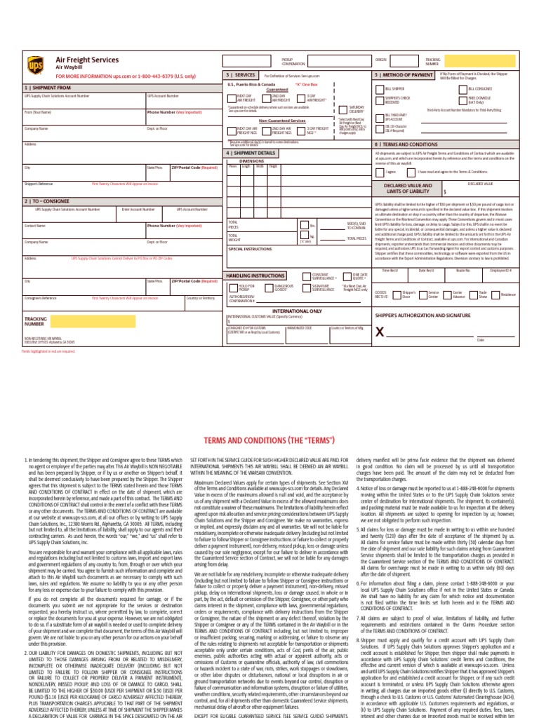 Ups Domestic Us Air Waybill | PDF | Cargo | Legal Liability
